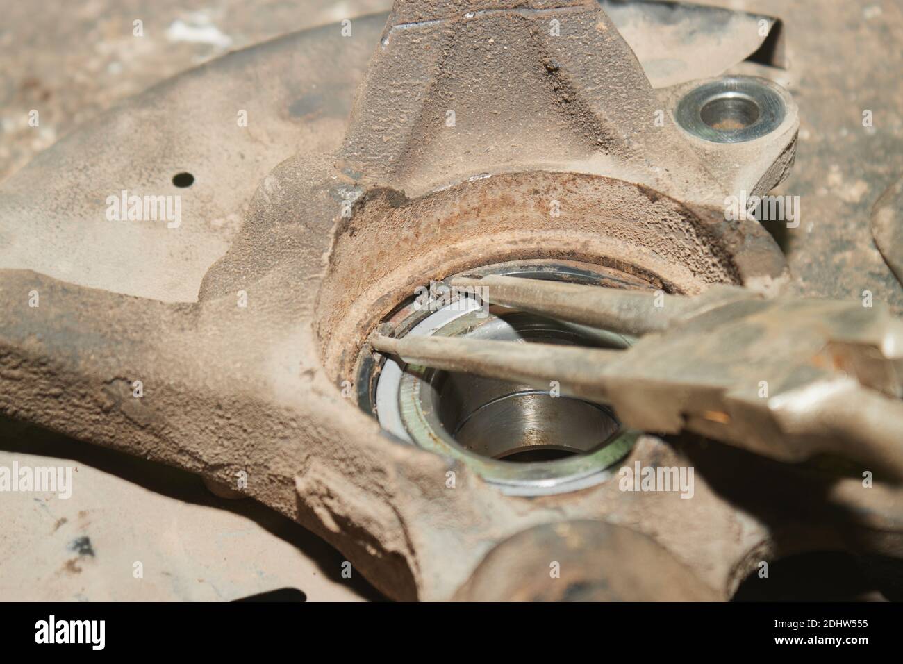 Wheel Bearings Lock Ring Removal by Big Pliers in Zoom View Stock Photo ...