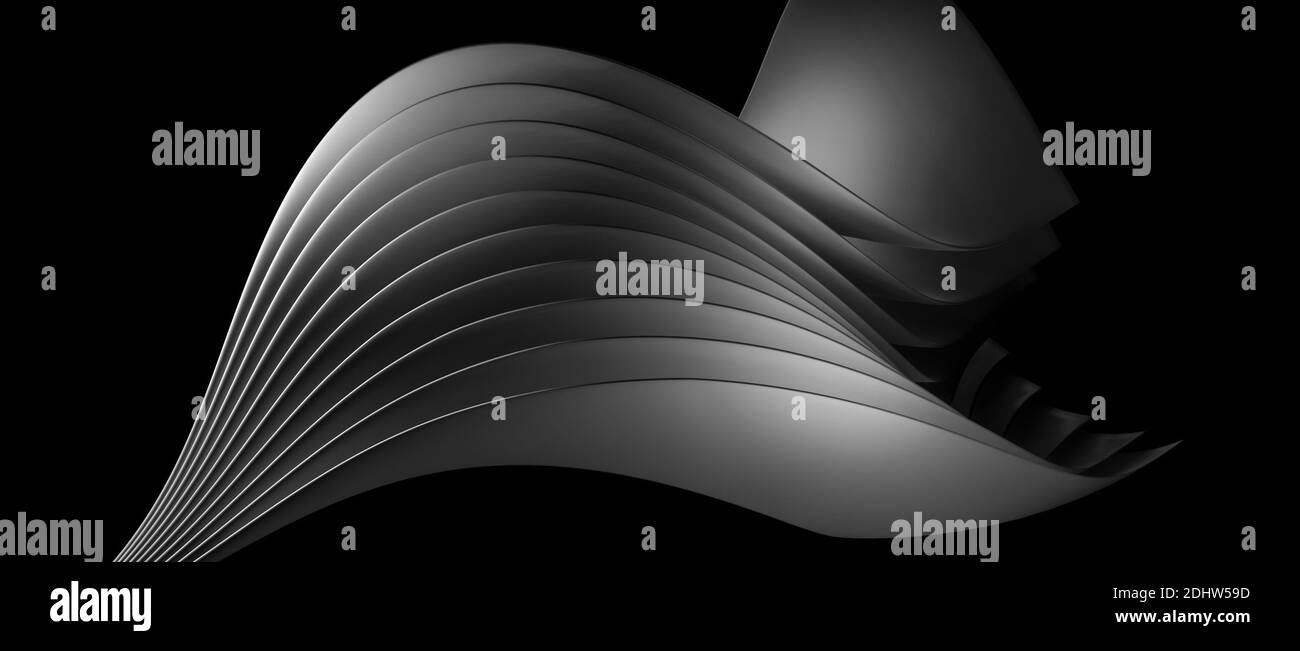 Abstract modern twisted 3D object with many layers, flowing curves or ...