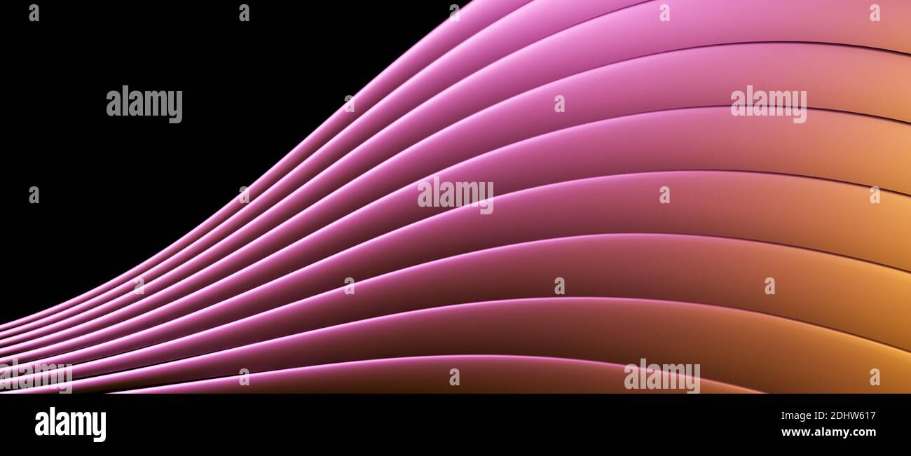 Abstract modern 3D objects with many parallel layers and flowing curves ...