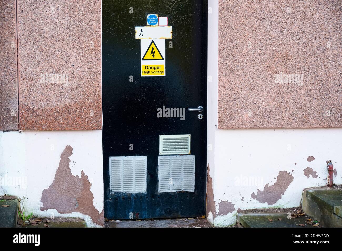 Plant room door and high voltage danger sign Stock Photo - Alamy