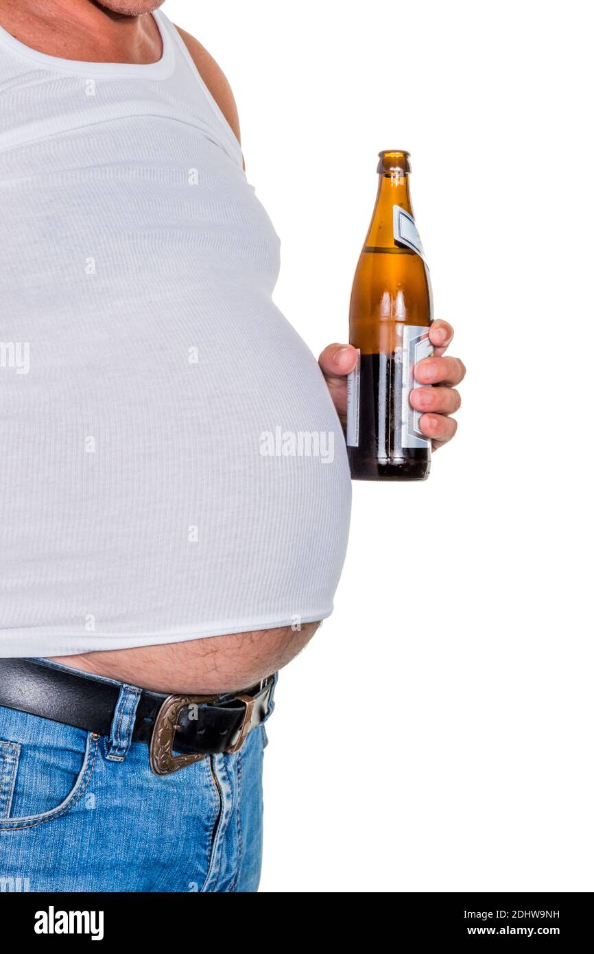 Mann mit Übergewicht. Symbolfoto für Bierbauch, erfolglose Diäten und ...