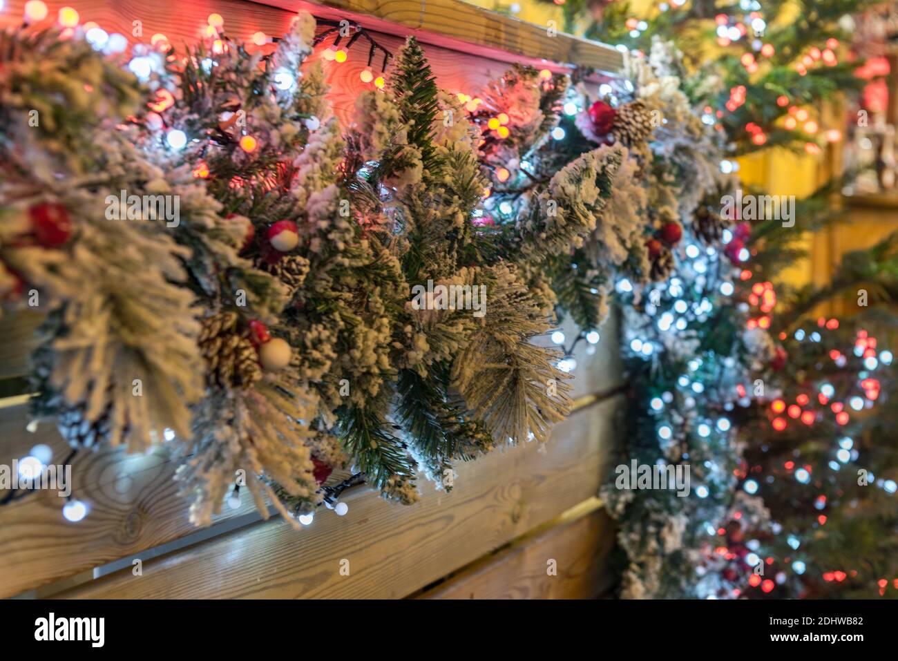 Magical outdoor Christmas lights Stock Photo - Alamy