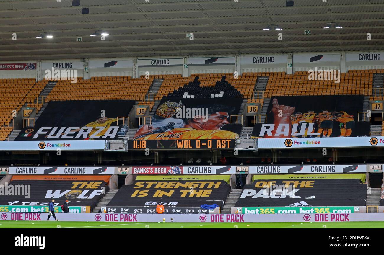 A banner of Wolverhampton Wanderers' Raul Jimenez in the stands before ...