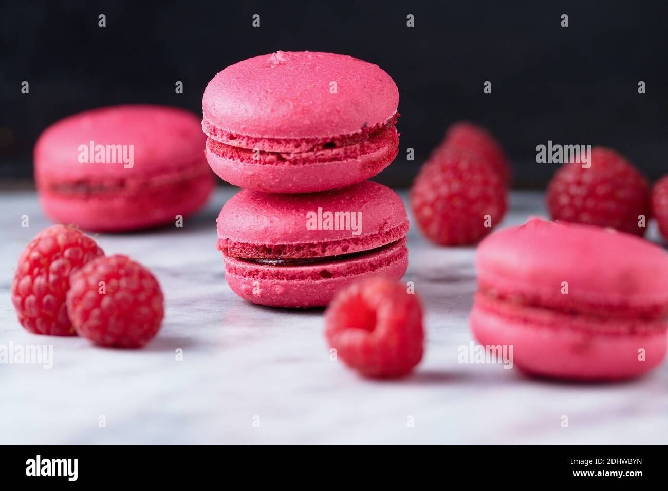 Raspberry macarons - famous products of french confectionery Stock ...
