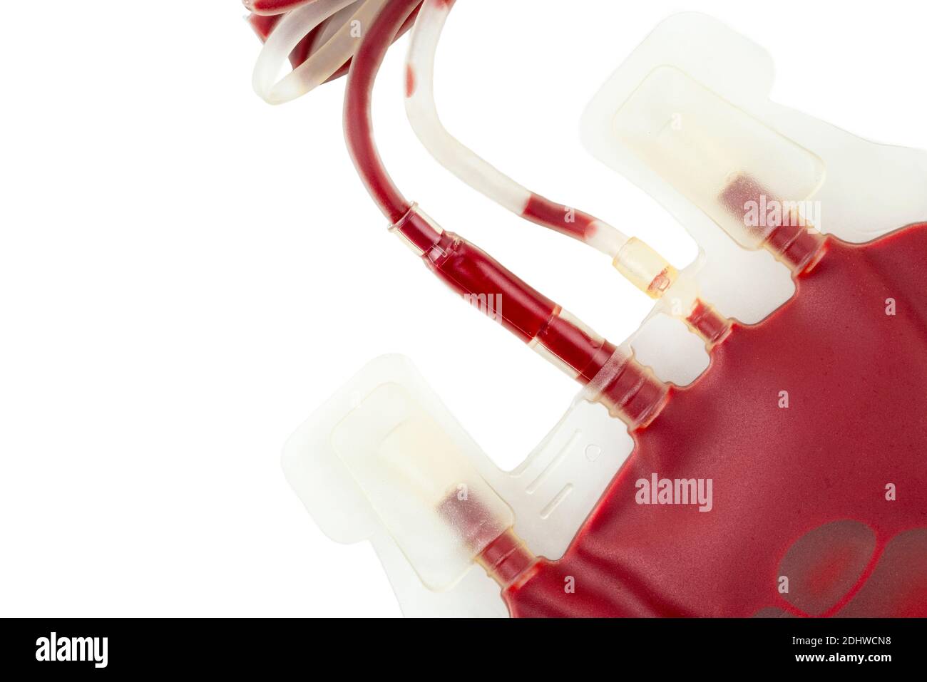 A bag of fresh blood or packed red cells, closeup, isolated on white ...