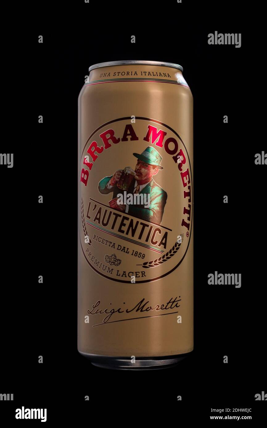 Birra Moretti, a premium lager beer produced by Italian brewing company ...
