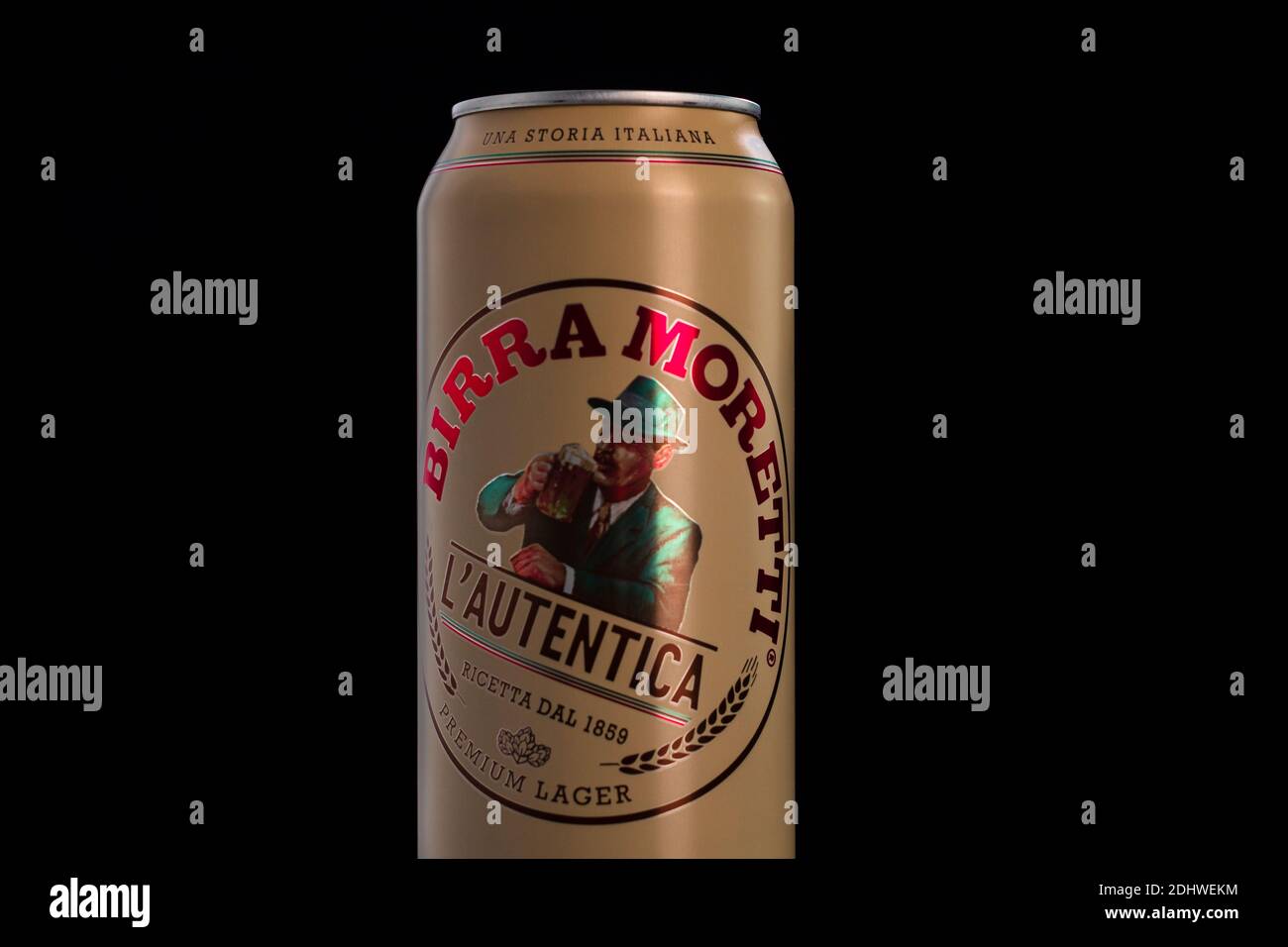 Birra Moretti, a premium lager beer produced by Italian brewing company ...