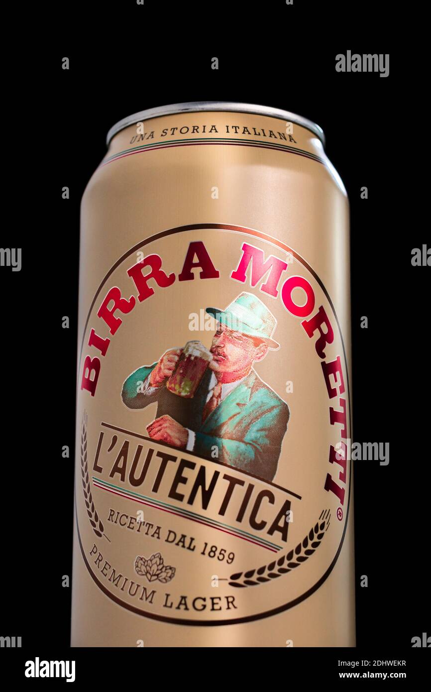 Birra Moretti, a premium lager beer produced by Italian brewing company ...