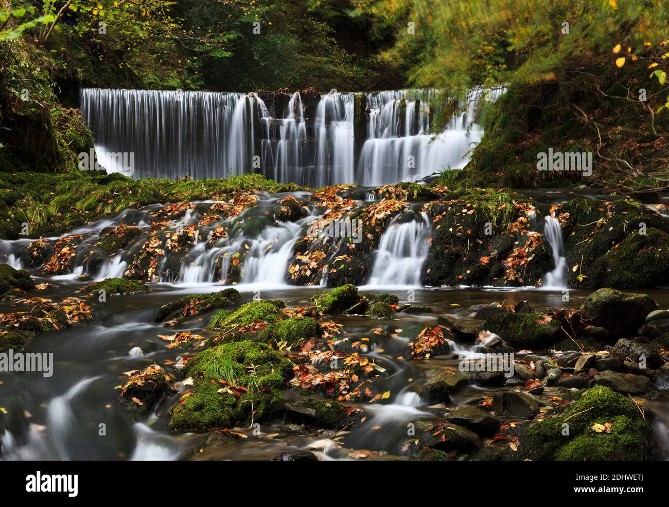 A waterfall above the Cumbrian town of Ambleside in Autumn Stock Photo ...
