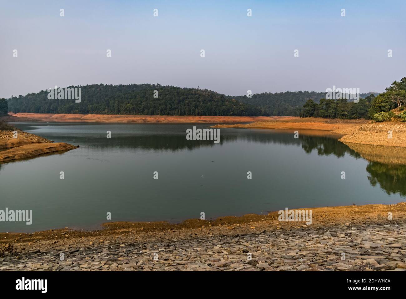 Indian water reservoir awesome view at evening with greenery forest ...
