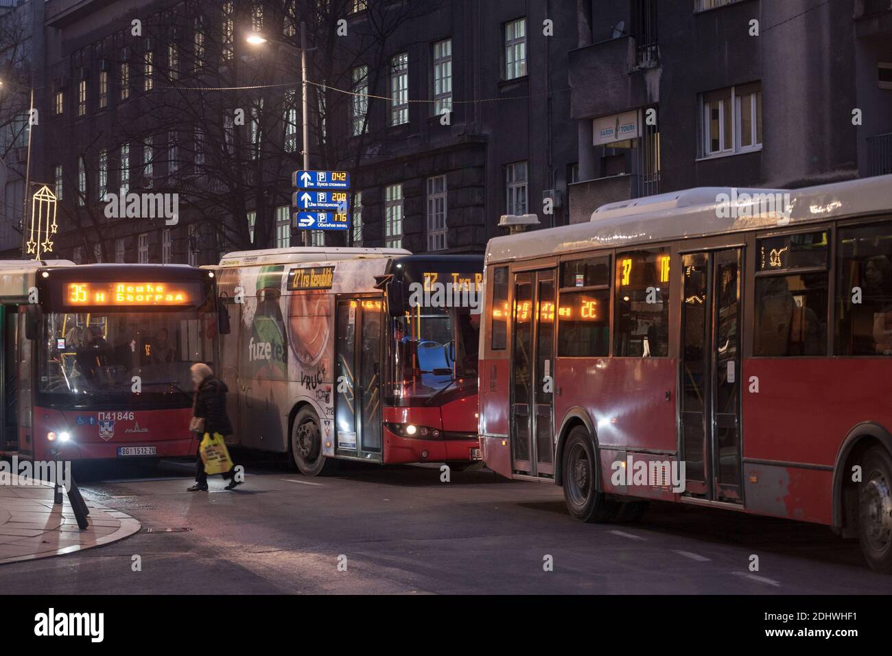 BELGRADE, SERBIA - JANUARY 1, 2020 Belgrade buses waiting in line for ...