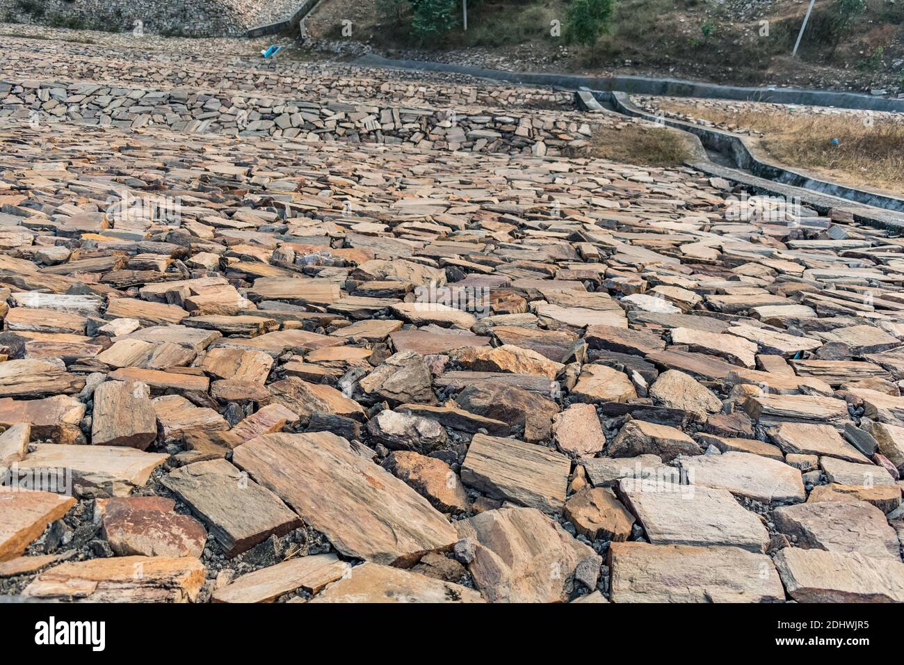 side view of water reservoir side pillar coated with very strong ...