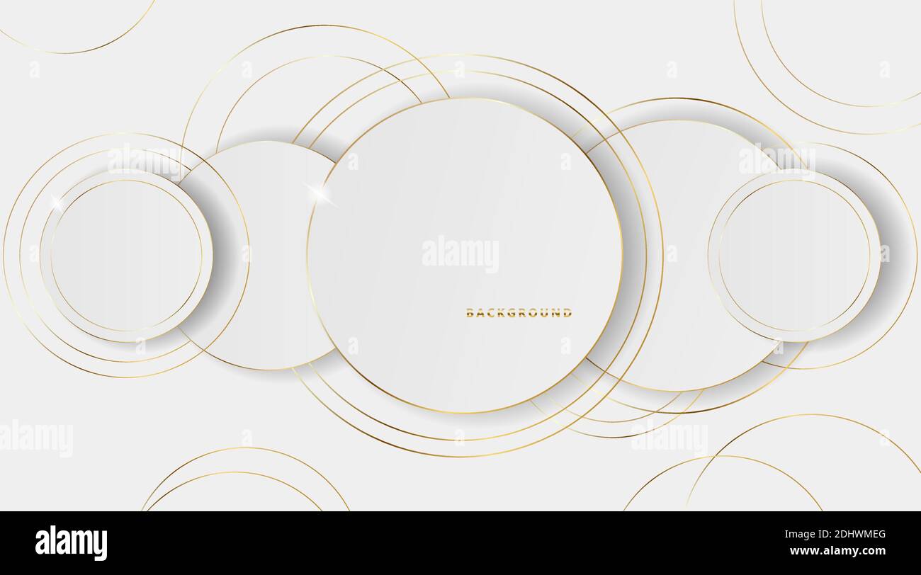 Abstract circle papercut layer white background with gold line effect ...