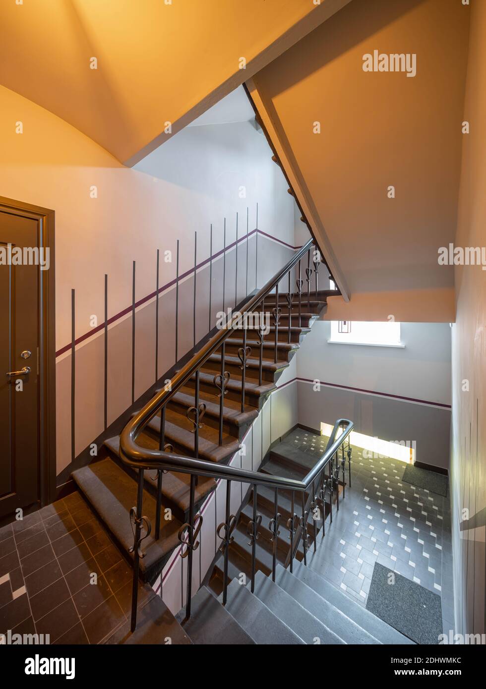 Modern interior of hall in block of flats. Entrance in residential ...