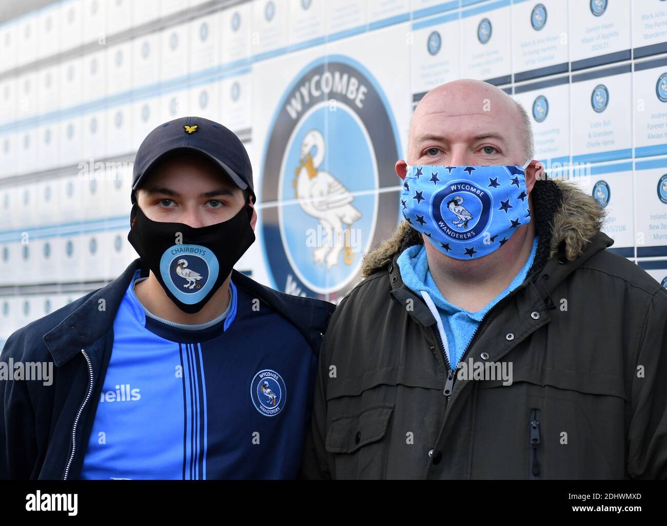 Wycombe Wanderers fans in masks arrive before the Sky Bet Championship ...
