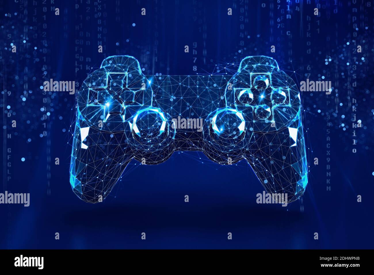 Wireframe concept of a video game joypad on dark blue background. 3D ...