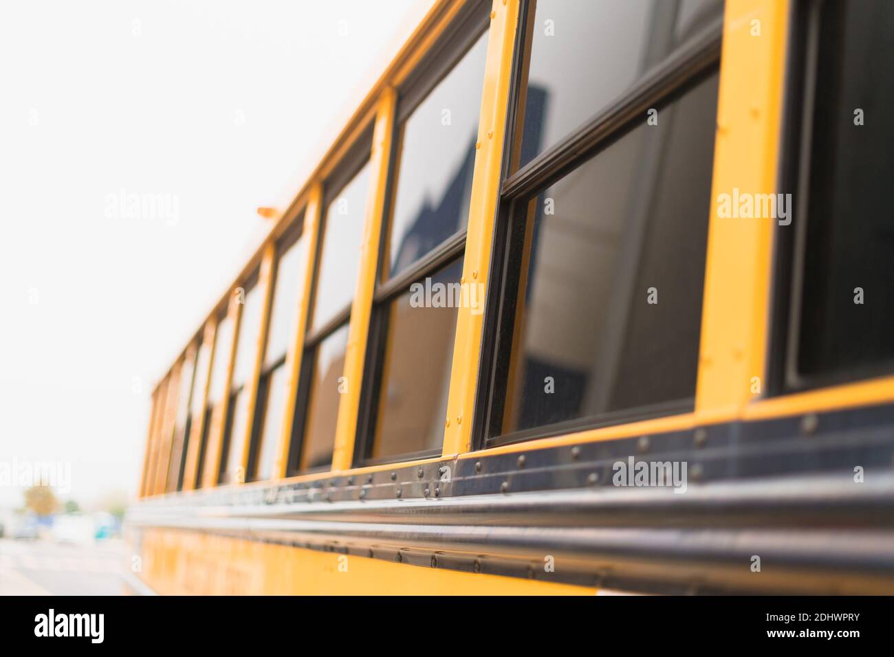Close ups of yellow school bus on field trip Stock Photo - Alamy