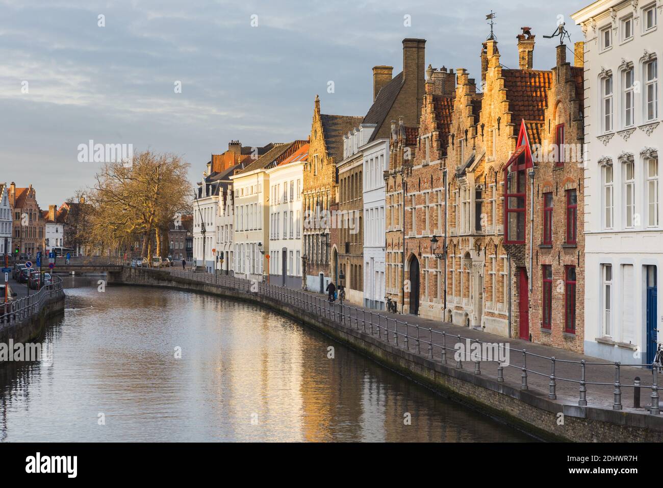 Bruges skyline with old buildings at sunset in Bruges, Belgium Stock ...