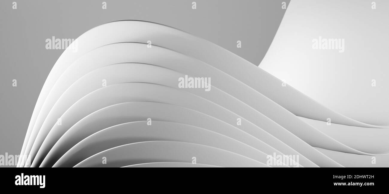 Abstract modern 3D objects with many parallel layers and flowing curves ...