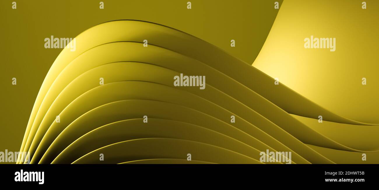 Abstract modern 3D objects with many parallel layers and flowing curves ...