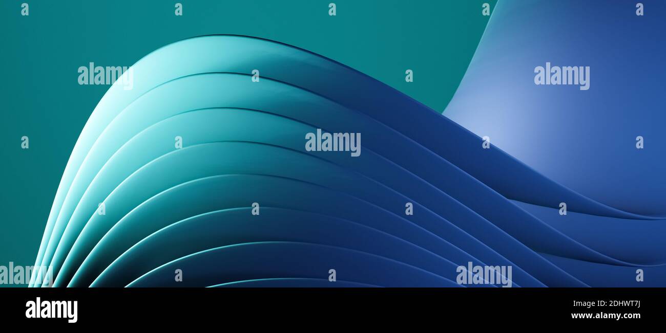 Abstract modern 3D objects with many parallel layers and flowing curves ...