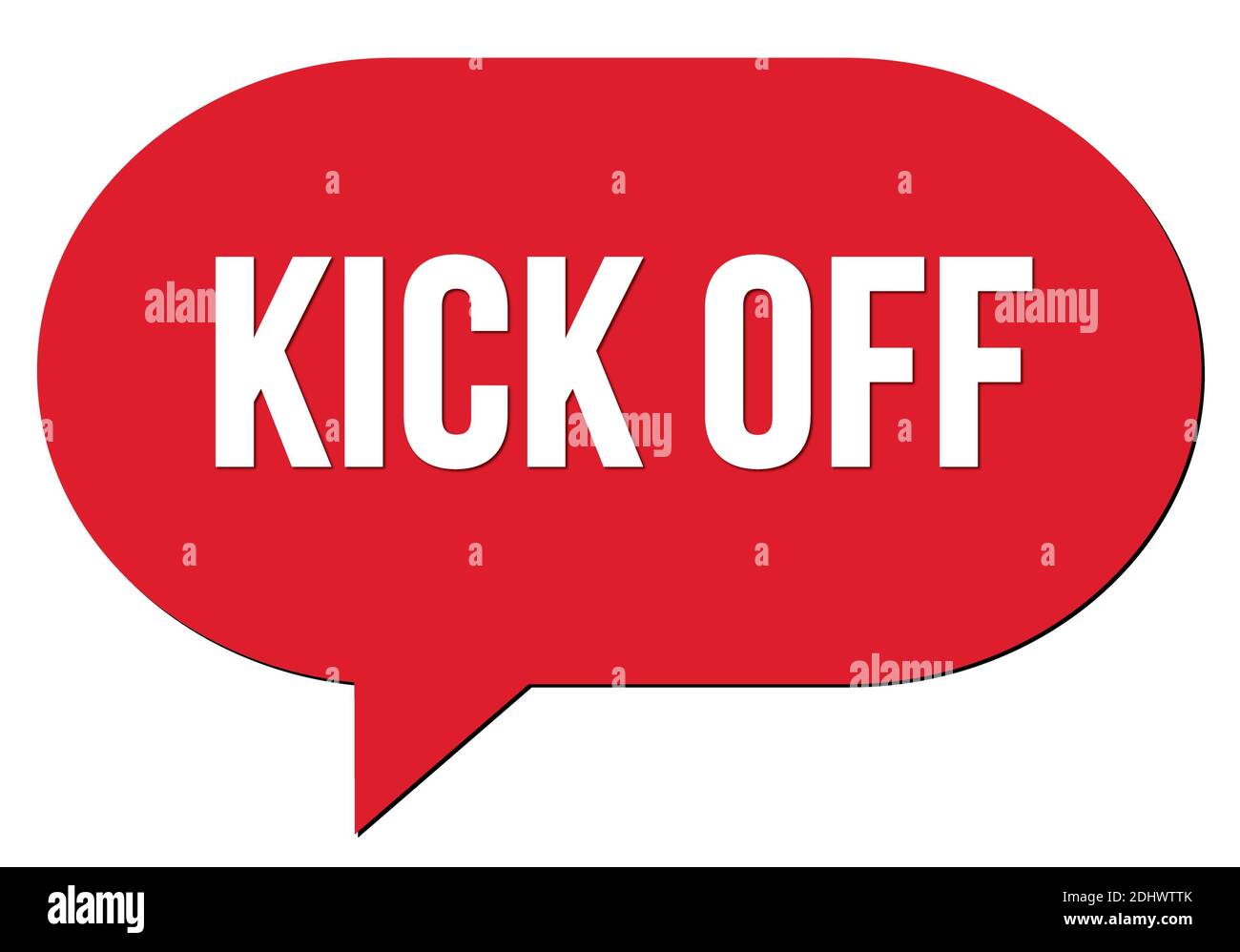 KICK OFF text written in a red speech bubble stamp Stock Photo - Alamy