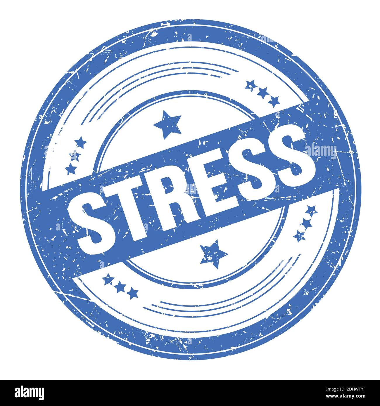 STRESS text on blue round grungy texture stamp Stock Photo - Alamy