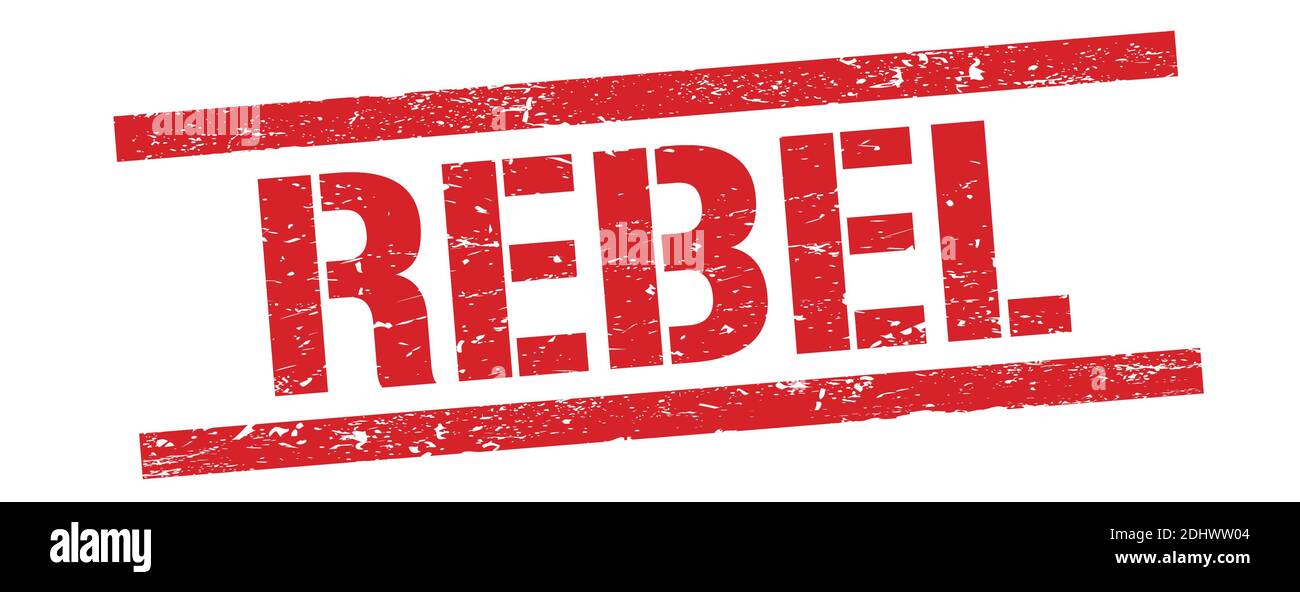 REBEL text on red grungy rectangle stamp sign Stock Photo - Alamy