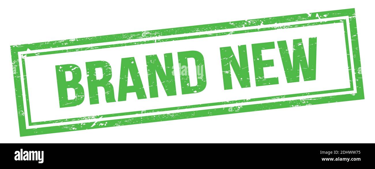 BRAND NEW text on green grungy vintage rectangle stamp Stock Photo - Alamy