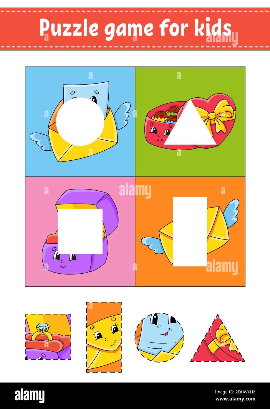 Puzzle game for kids. Cut and paste. Cutting practice. Learning shapes ...