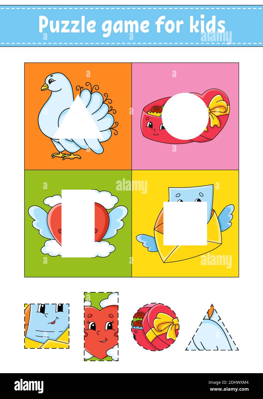 Puzzle game for kids. Cut and paste. Cutting practice. Learning shapes ...