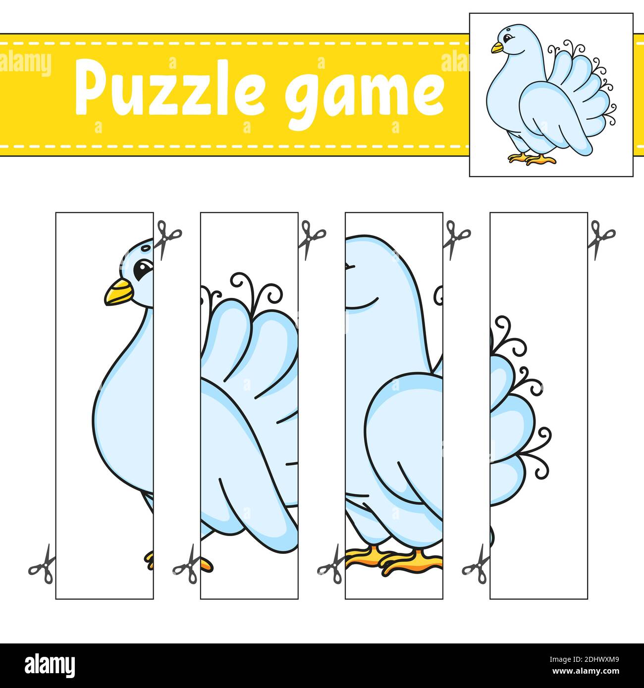 Puzzle game for kids. Cutting practice. Education developing worksheet ...