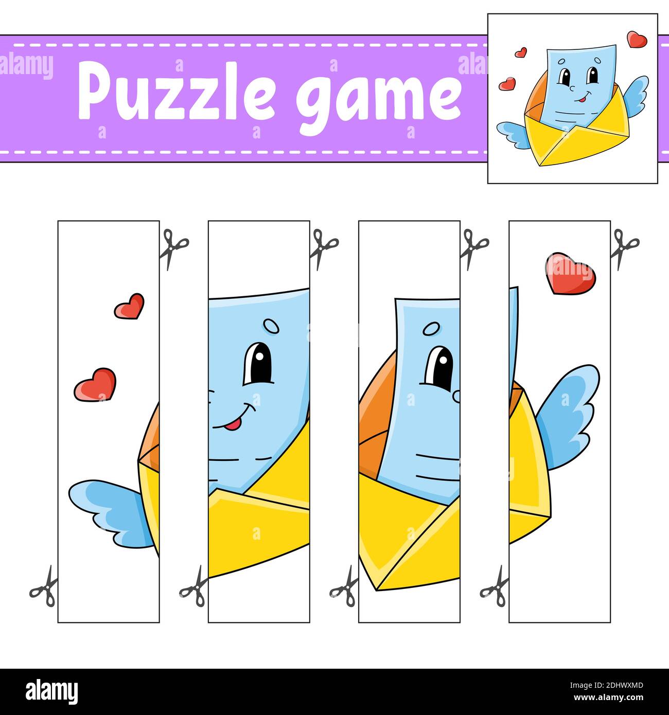 Puzzle game for kids. Cutting practice. Education developing worksheet ...