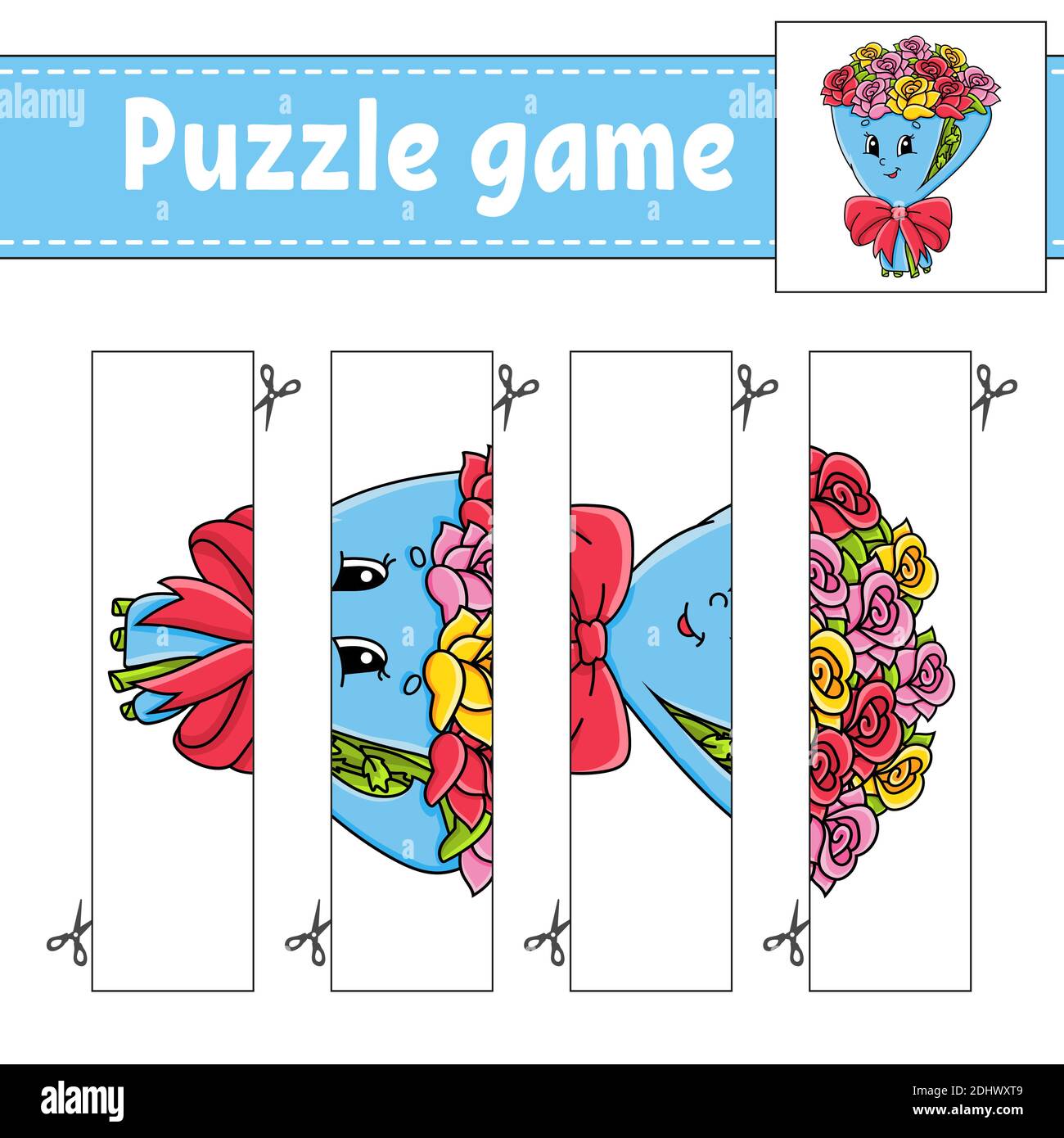 Puzzle game for kids. Cutting practice. Education developing worksheet ...