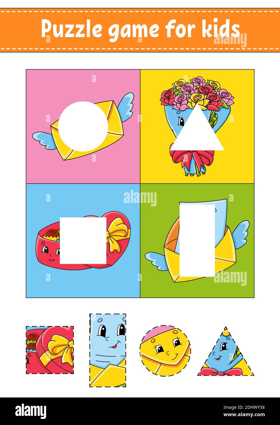Puzzle game for kids. Cut and paste. Cutting practice. Learning shapes ...