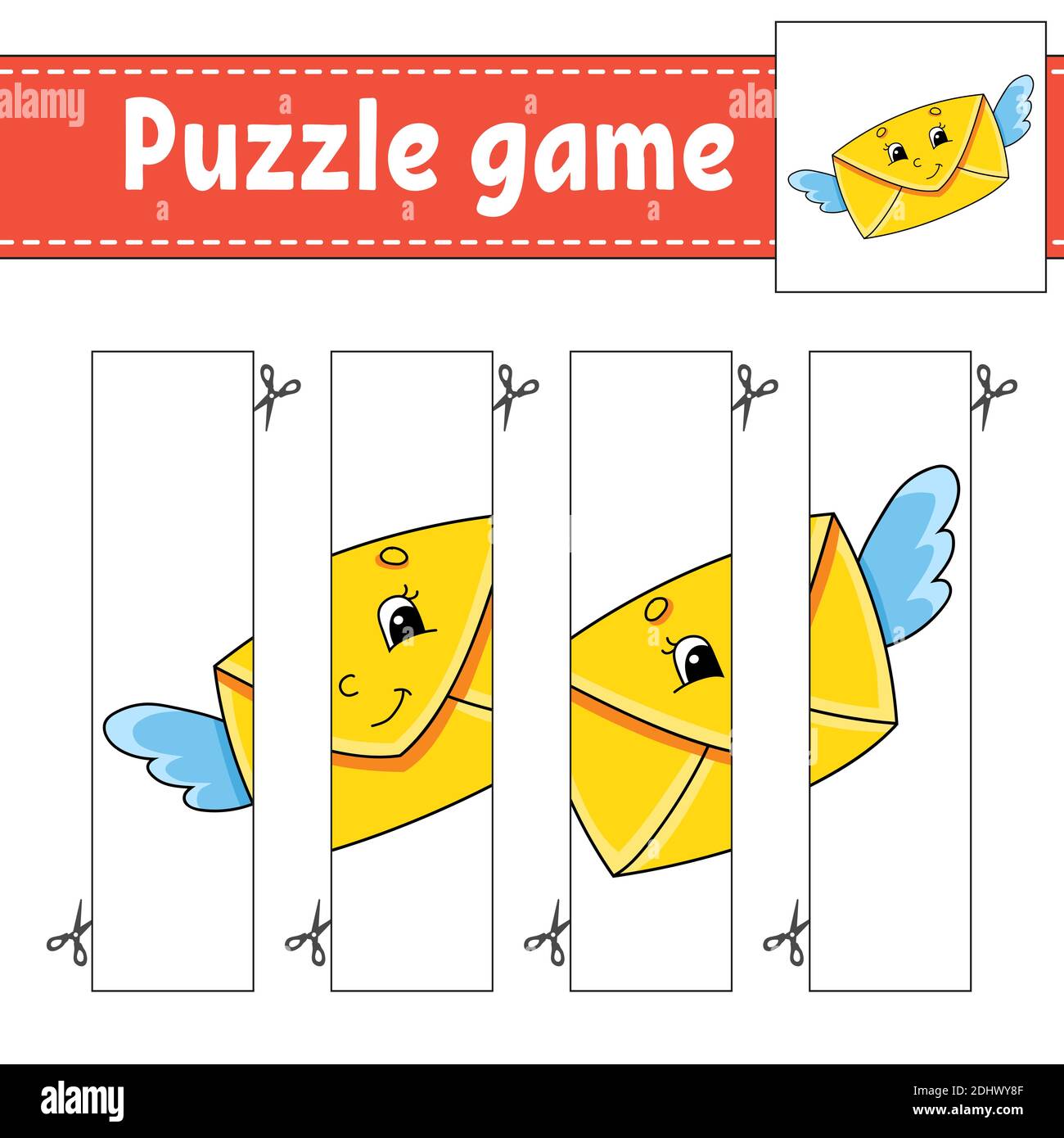 Puzzle game for kids. Cutting practice. Education developing worksheet ...