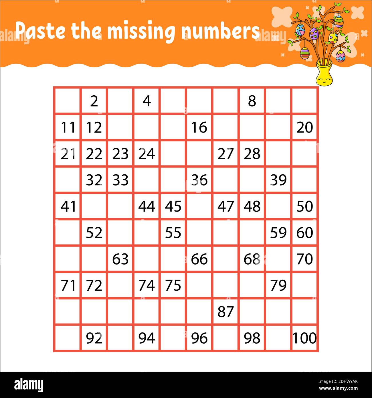 Paste the missing numbers from 1 to 100. Handwriting practice. Learning ...