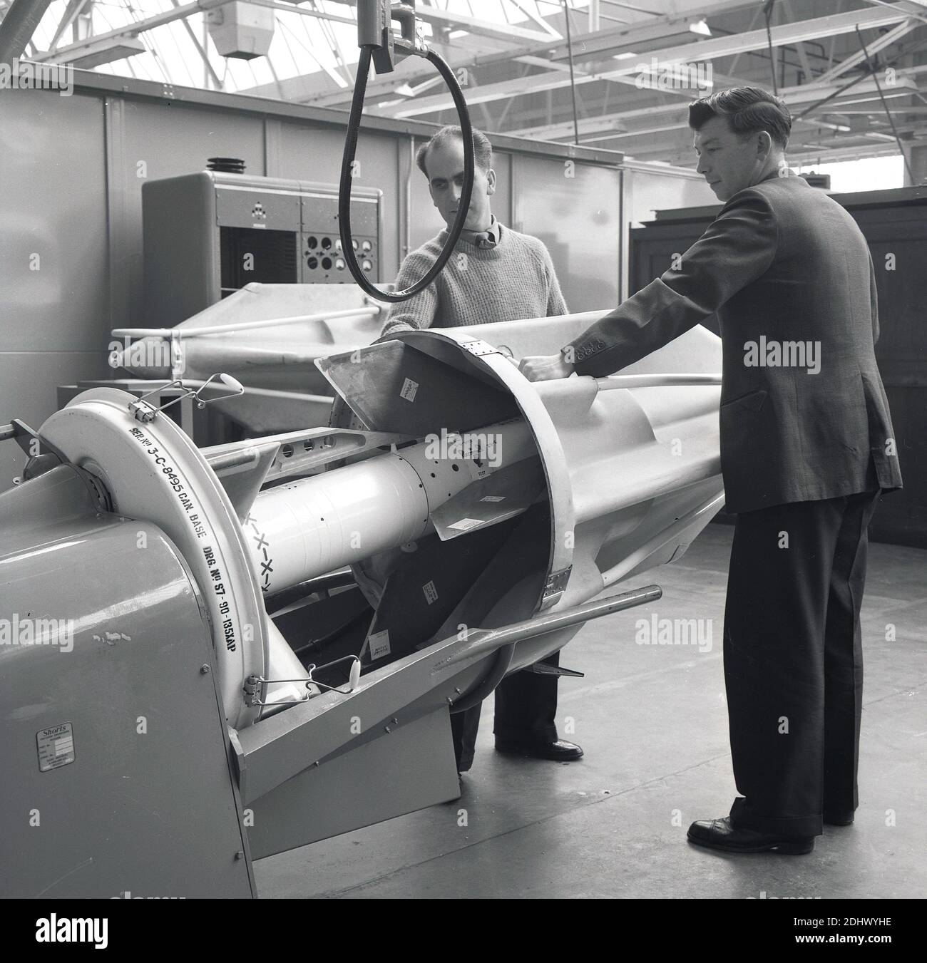 1960s, historical, two aviation engineers at the Short Bros factory in ...
