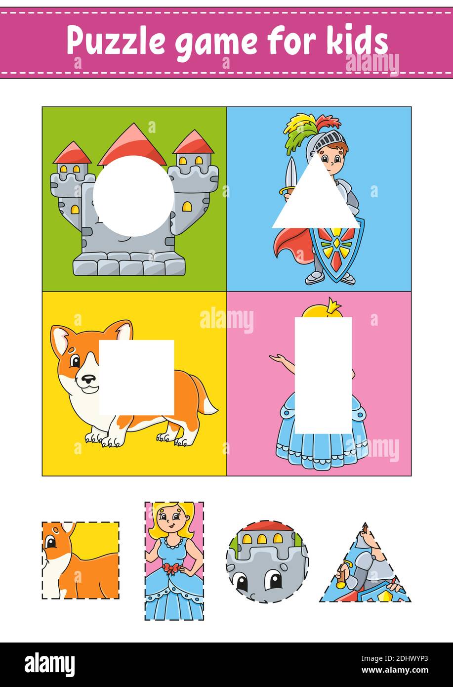 Puzzle game for kids. Cut and paste. Cutting practice. Learning shapes ...