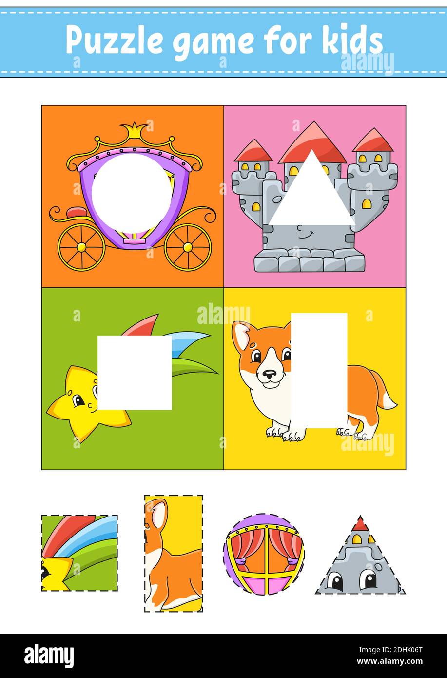 Puzzle game for kids. Cut and paste. Cutting practice. Learning shapes ...