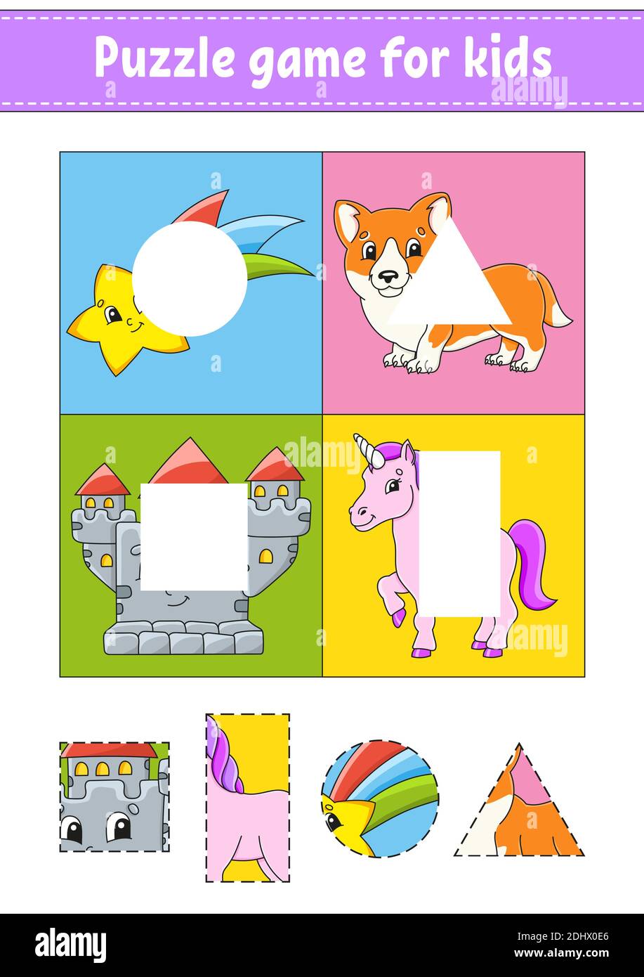 Puzzle game for kids. Cut and paste. Cutting practice. Learning shapes ...