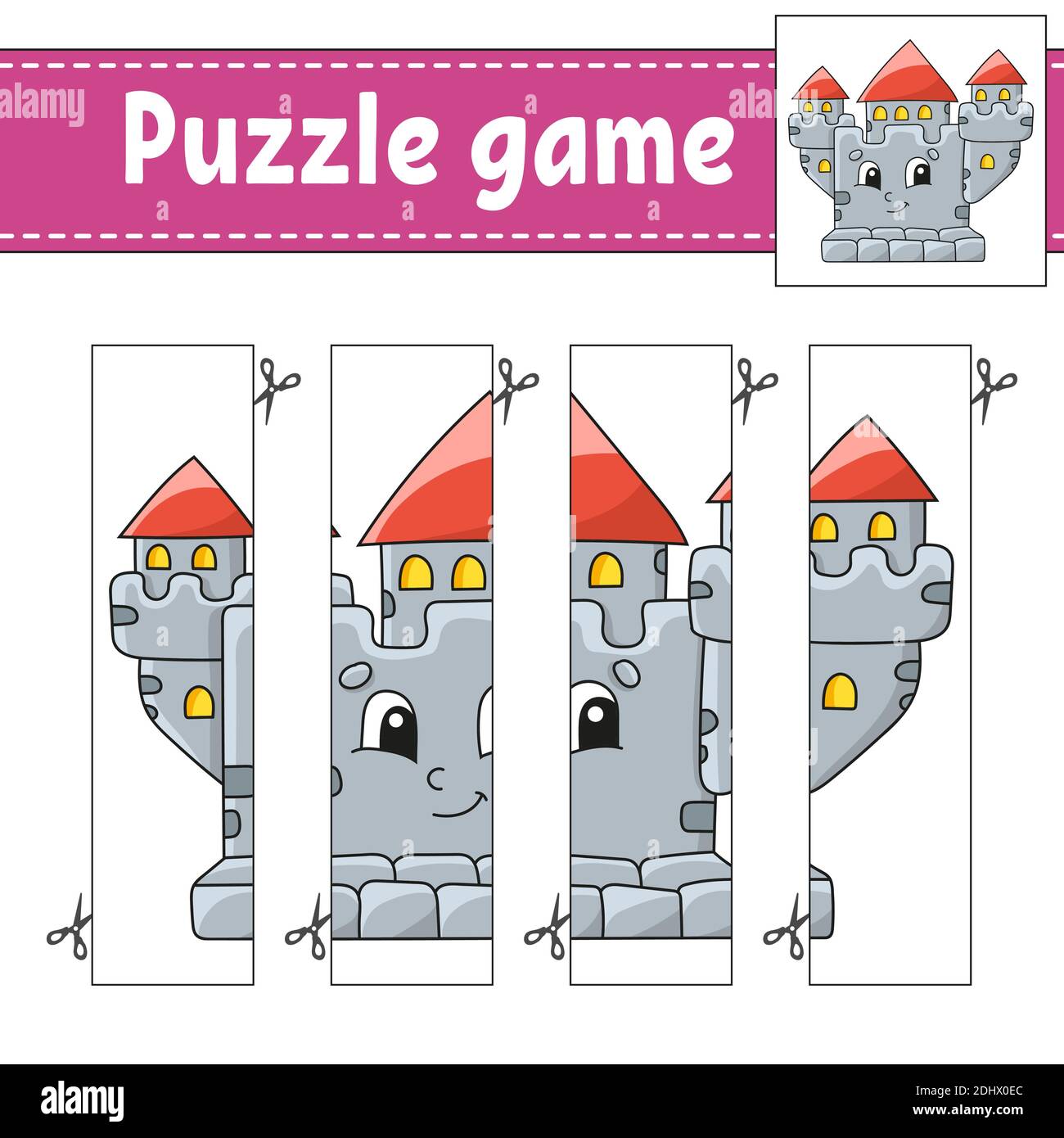 Puzzle game for kids. Cutting practice. Education developing worksheet ...