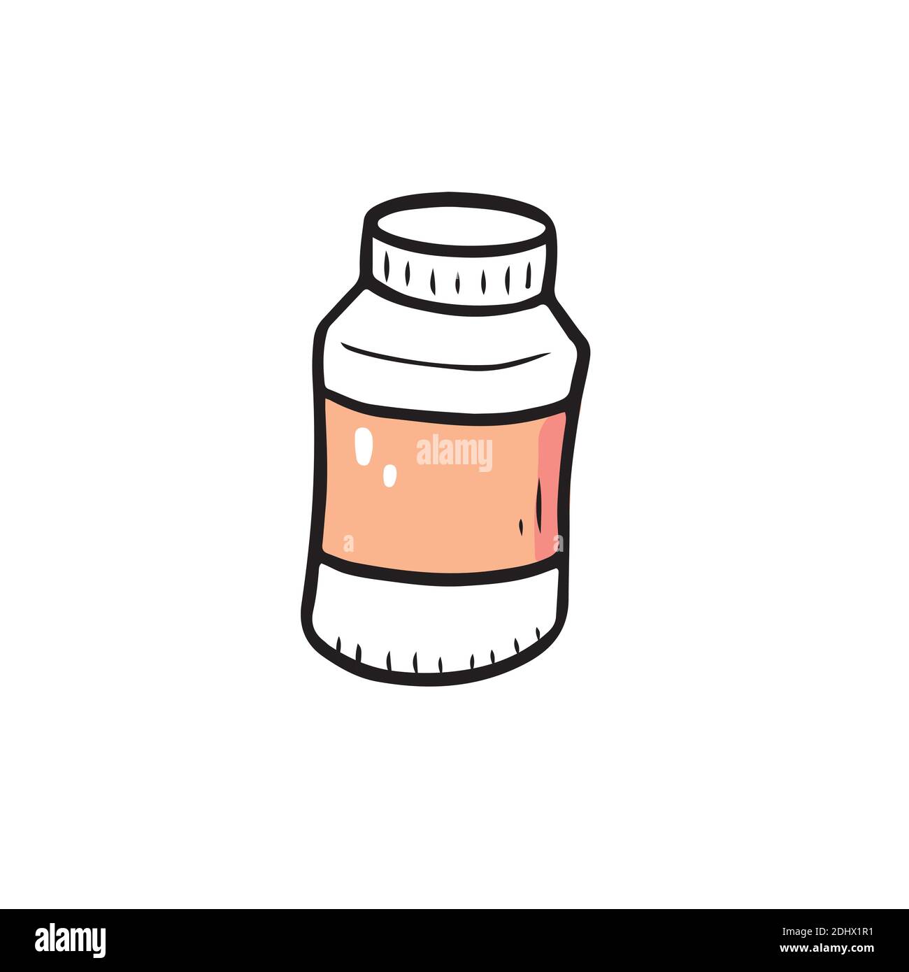 Hand drawn pill container element. Doodle sketch style. Bottle element ...