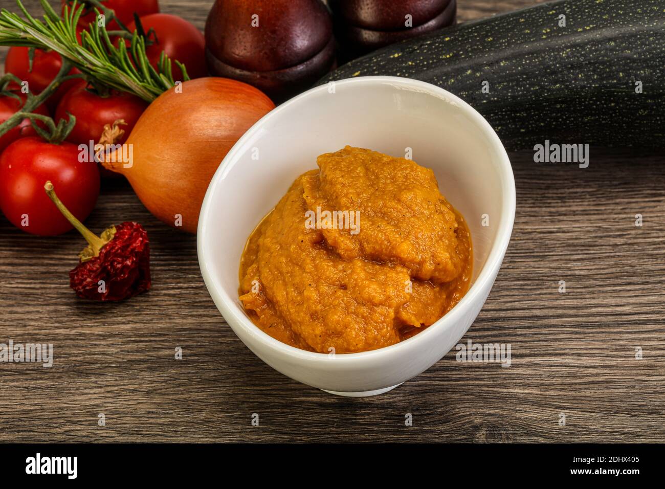 Vegetarian cuisine - Zucchini puree with herbs and spices Stock Photo ...