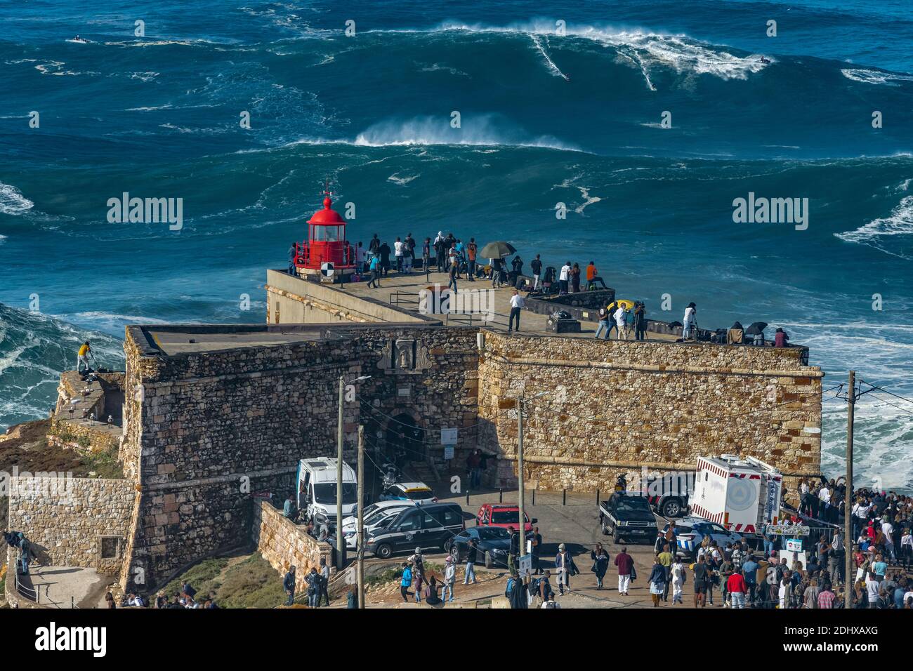 High waves surfing at Praia do Norte, Nazaré Stock Photo - Alamy