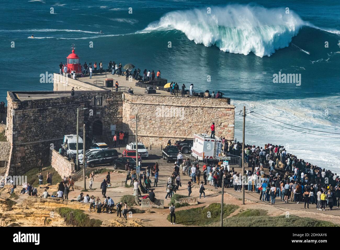 High waves surfing at Praia do Norte, Nazaré Stock Photo - Alamy