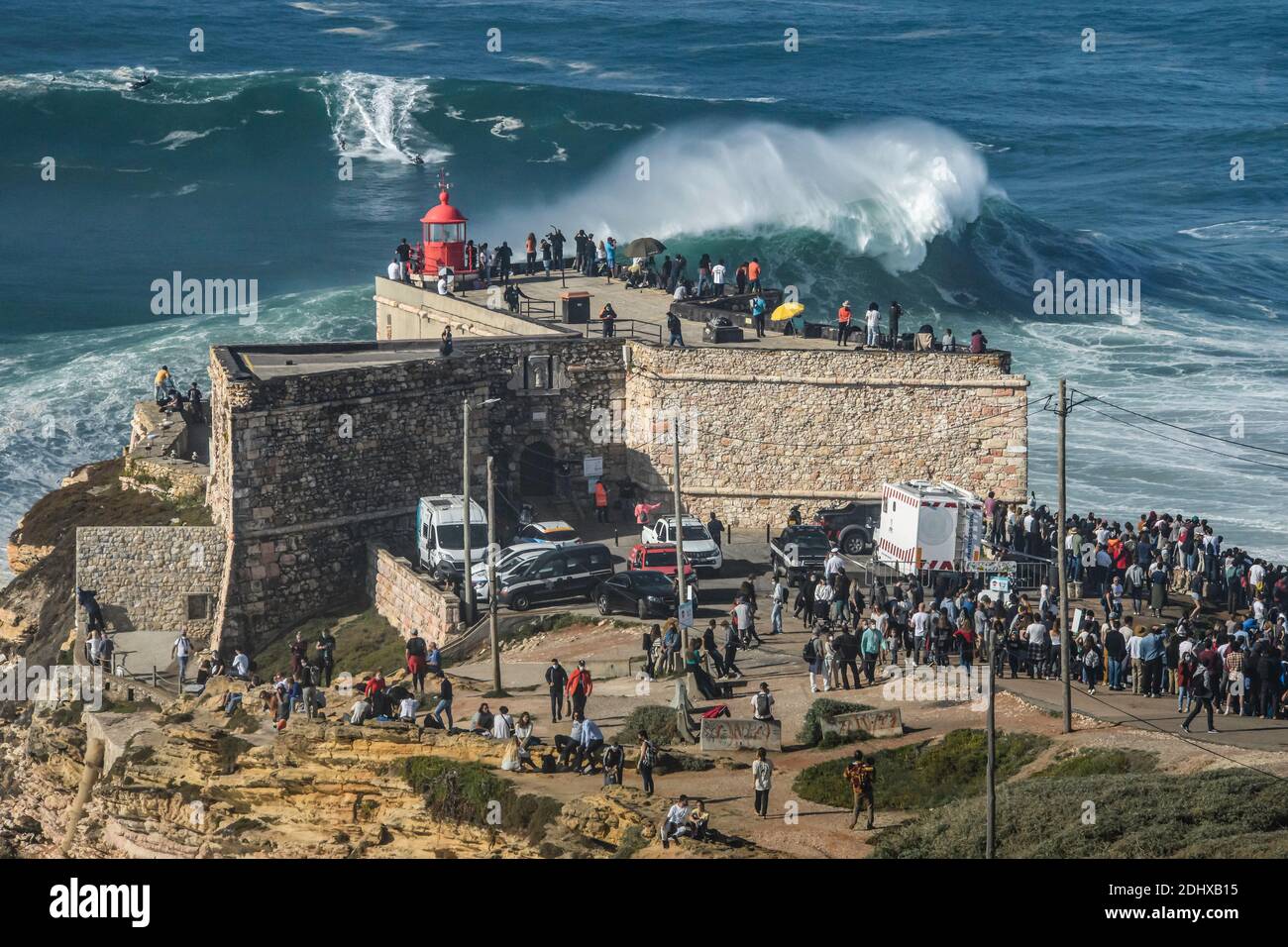 High waves surfing at Praia do Norte, Nazaré Stock Photo - Alamy