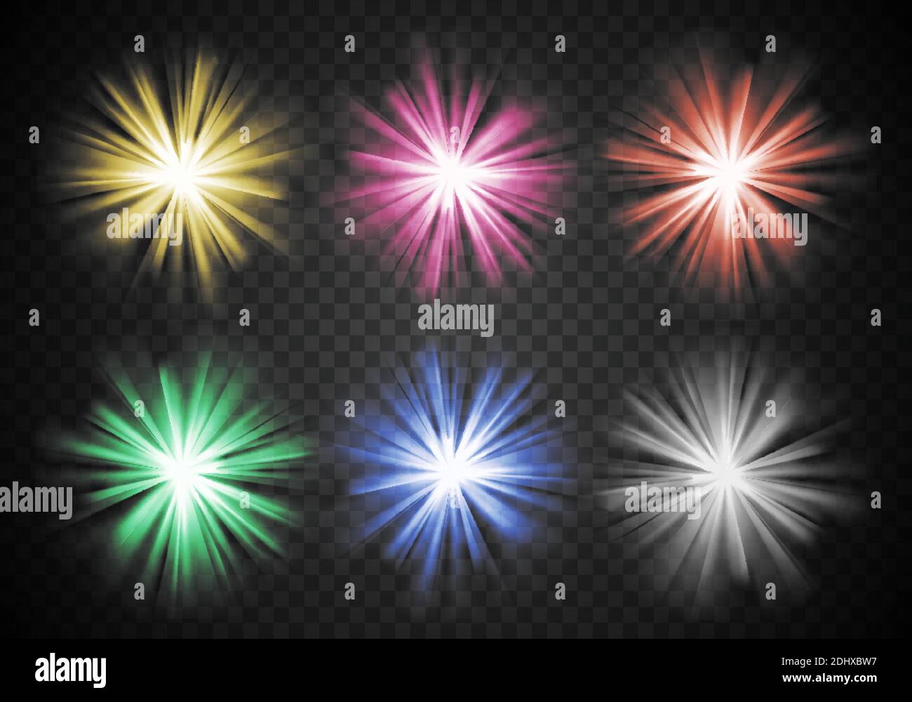 Glowing light stars in different colors with transparencies Stock ...