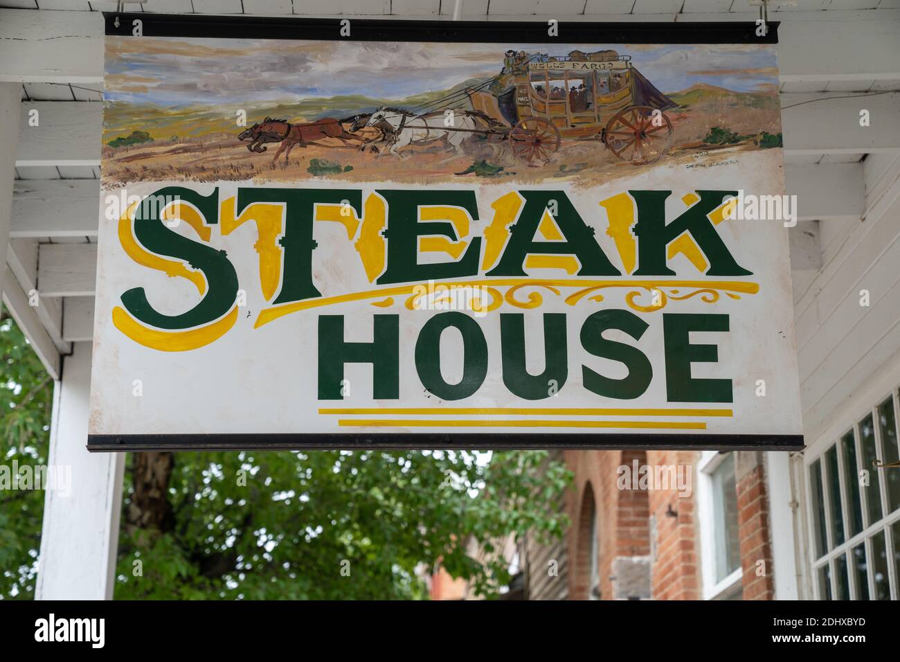 Virginia City, Montana - June 29, 2020: Old historical sign for the ...