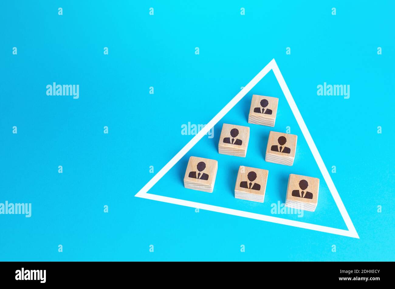 Blocks of people are joined together in a triangle. Combining efforts ...
